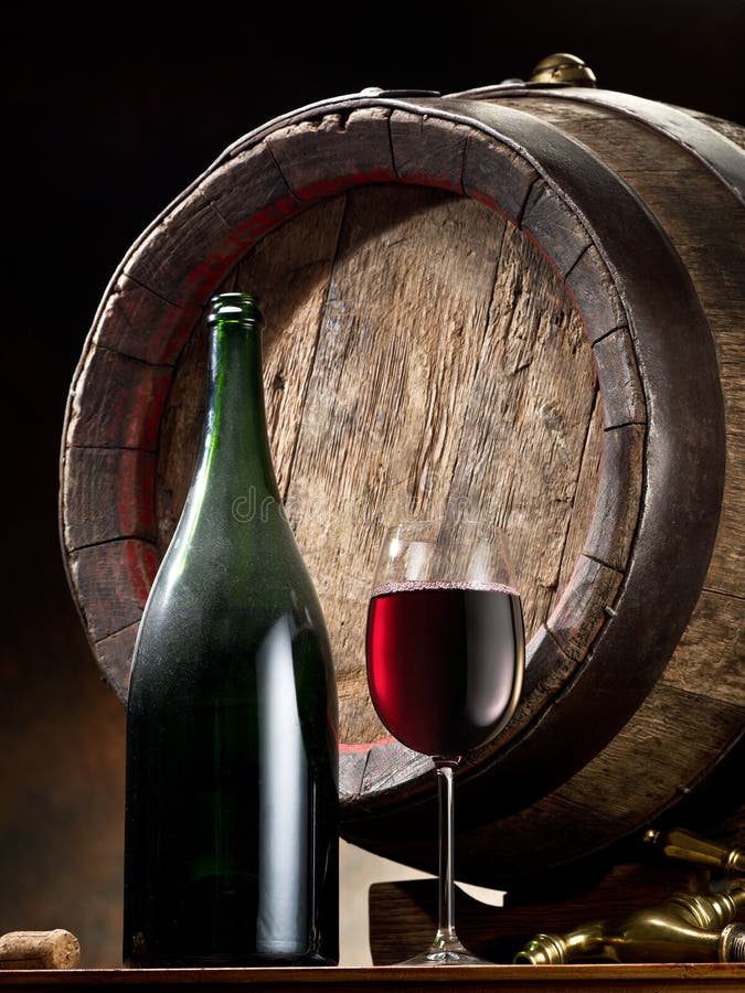 Still-life with Glass of Wine, Bottle and Barrel. Stock Image - Image ...