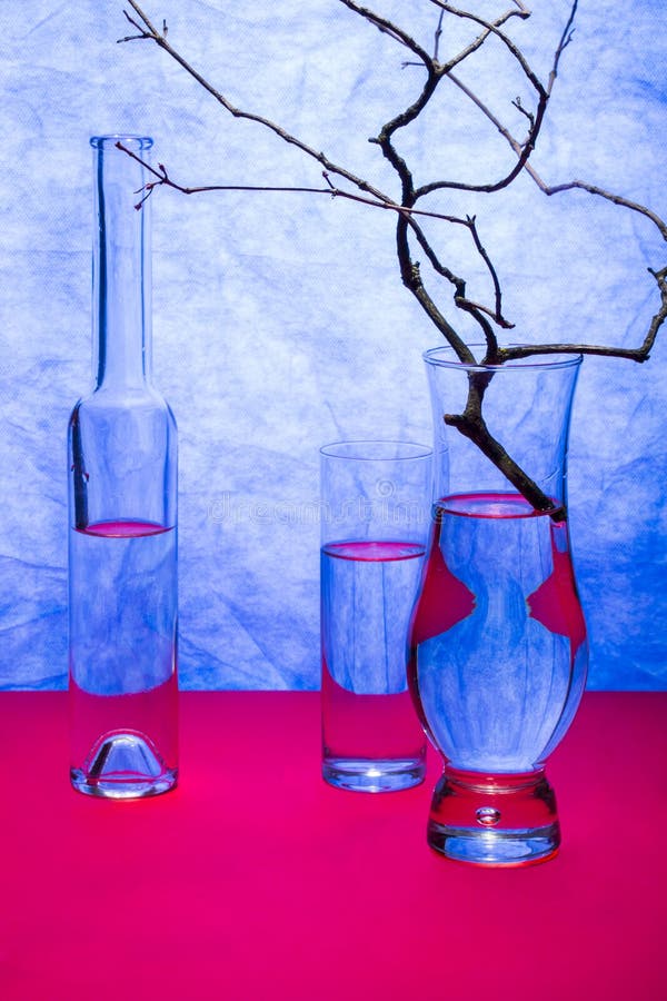Still life with glassware stock image. Image of table - 139432999