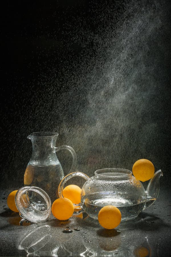 Still Life with Glassware Under Drops of Water Stock Photo - Image of ...