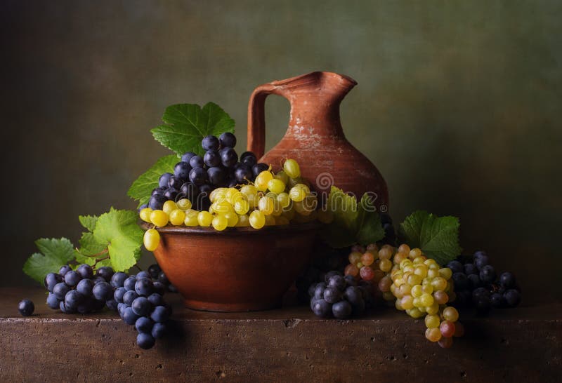 Still life with grapes stock photo. Image of green, harvest - 110084258