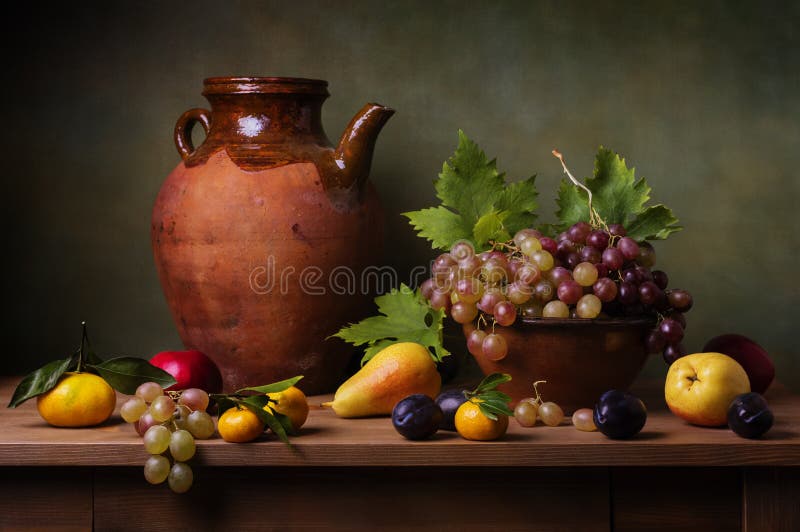 Still life with grapes stock image. Image of ewer, pitcher - 140636949