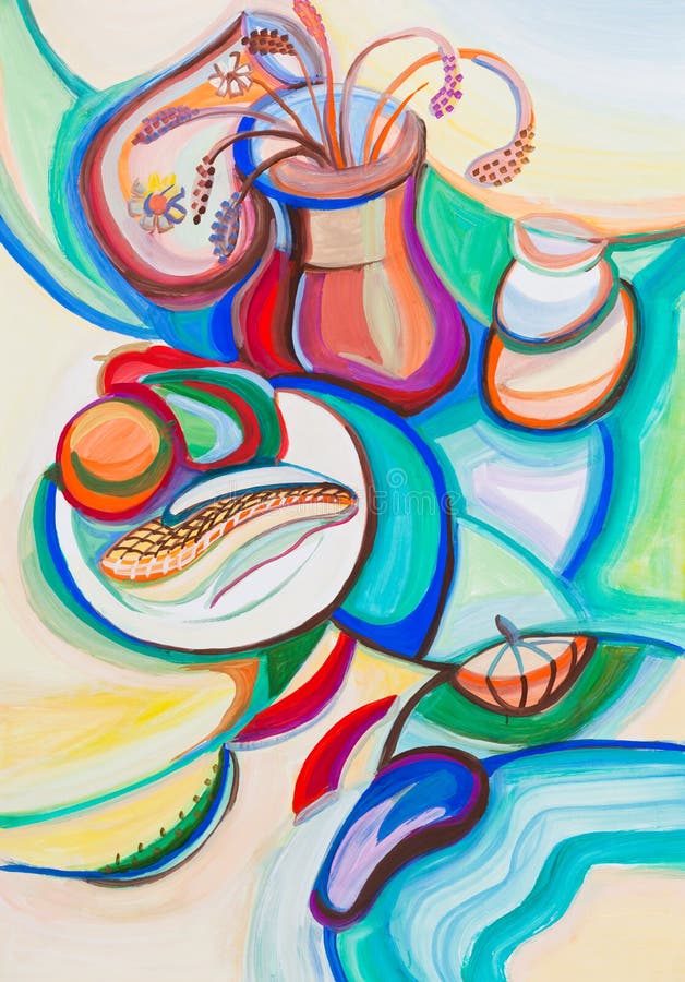 Still Life on a Green Cloth Stock Illustration - Illustration of ...