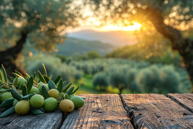 Still Life with Green Olives on a Table in an Olive Grove Stock Photo ...