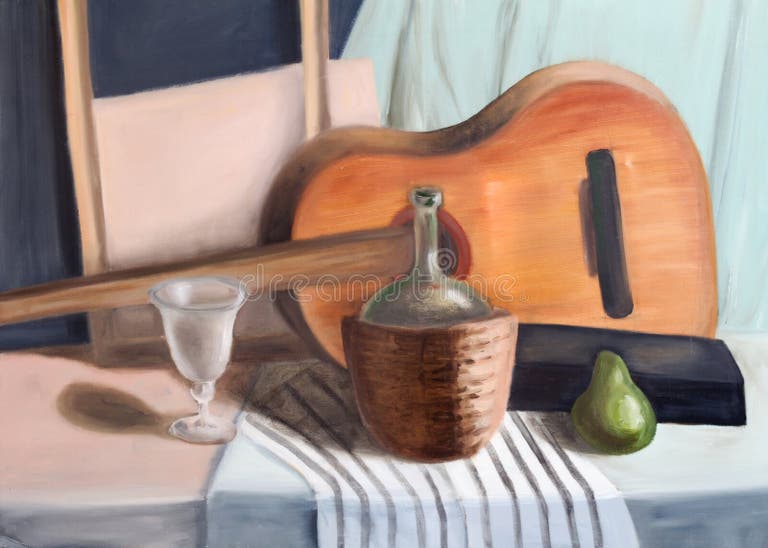 Still life with guitar stock illustration. Illustration of guitar ...