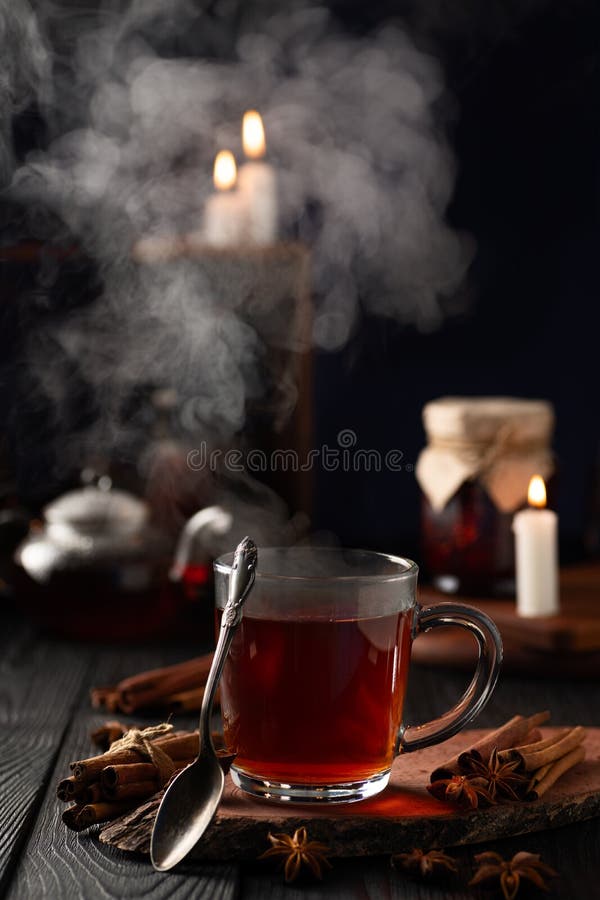 Still Life with Hot Tea in a Glass and Hot Steam Stock Photo - Image of ...