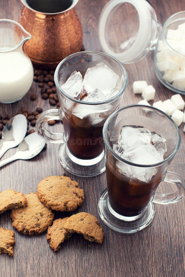 Still Life Iced Coffee and Biscuits Stock Image - Image of drink, glass ...