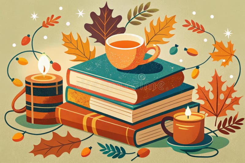 Cozy Autumn Evening with Books, Tea, and Candlelight Stock Photo ...