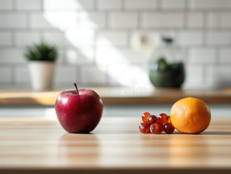 A Still Life Image of an Apple and an Orange Placed on a Kitchen ...