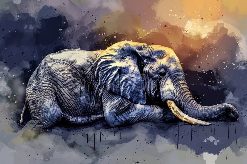 A Still Life Image of an Elephant Resting on the Ground, Highlighting ...