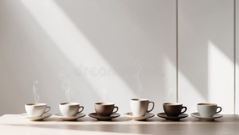 A Still Life Image Showing Multiple Cups of Coffee on a Table. Stock ...
