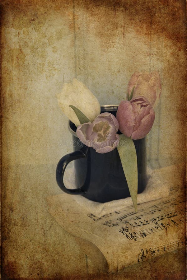 Still Life Image of Spring Flowers with Vintage Texture Filter E Stock ...