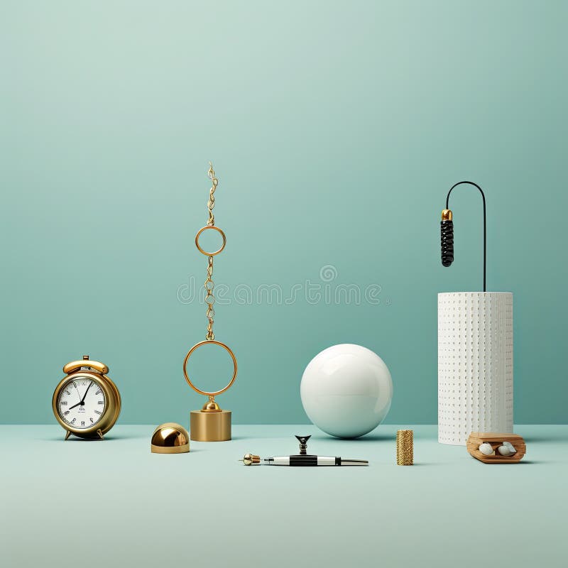 Elegant Arrangement of Brass and Ceramic Decorative Objects on Pastel ...