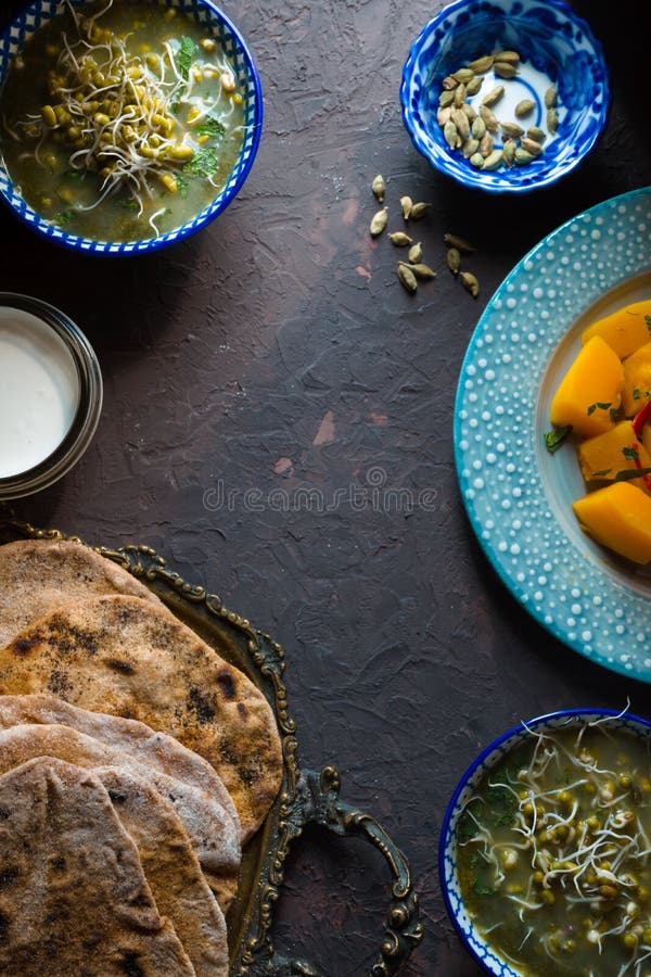Still Life with Indian Food on the Dark Background Stock Image - Image ...