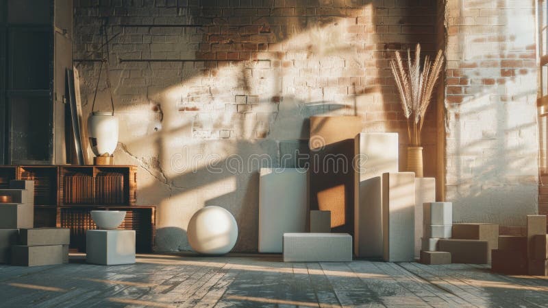 Still Life of Industrial Loft Interior with Sunlit Objects Stock Photo ...