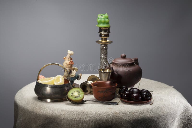 Still Life with Items with Food on Small Table Stock Photo - Image of ...
