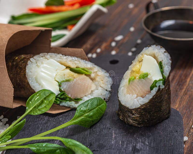Still Life. Japanese Cuisine- Roll in a Package Stock Image - Image of ...