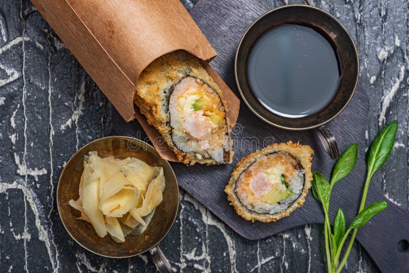Still Life. Japanese Cuisine- Roll in a Package Stock Image - Image of ...