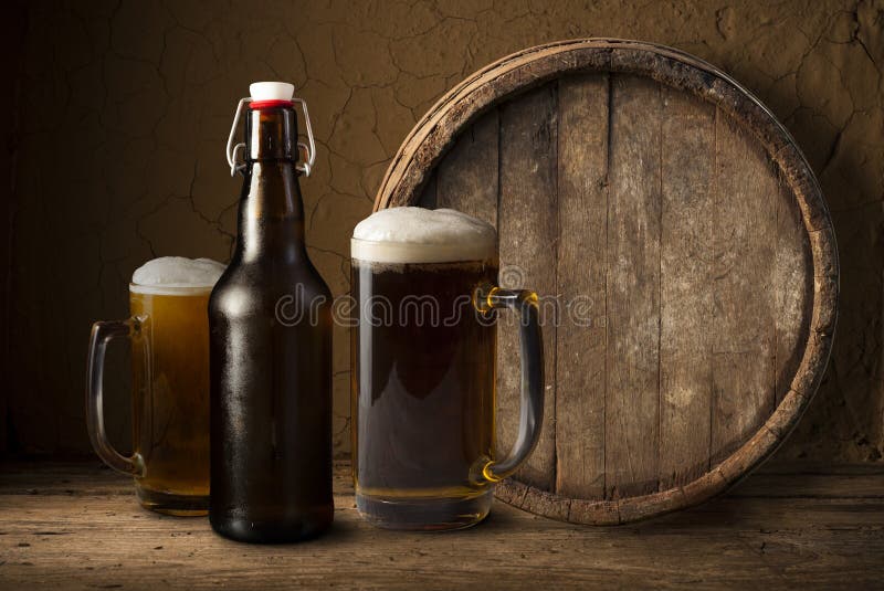 Still Life with Beer and Food Stock Image - Image of barrel, cheese ...