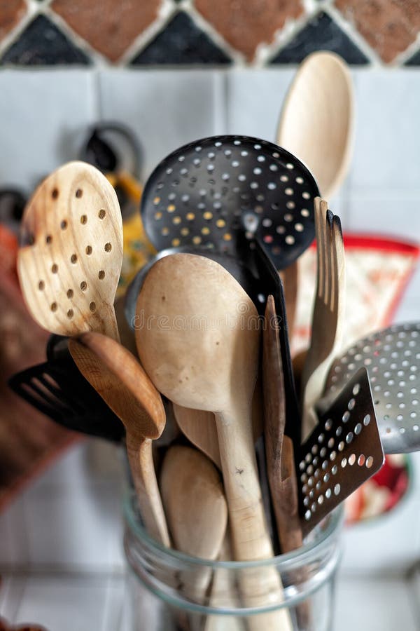 Still Life of Kitchen Utensils in a Jar Stock Image - Image of cooking ...