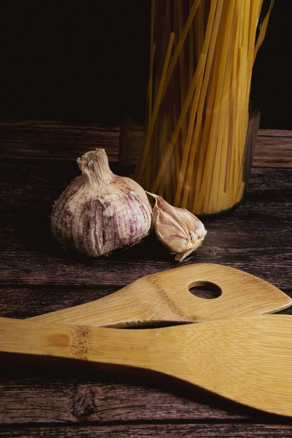 Still Life Kitchen Utensils on Set with Wood Table Stock Photo - Image ...