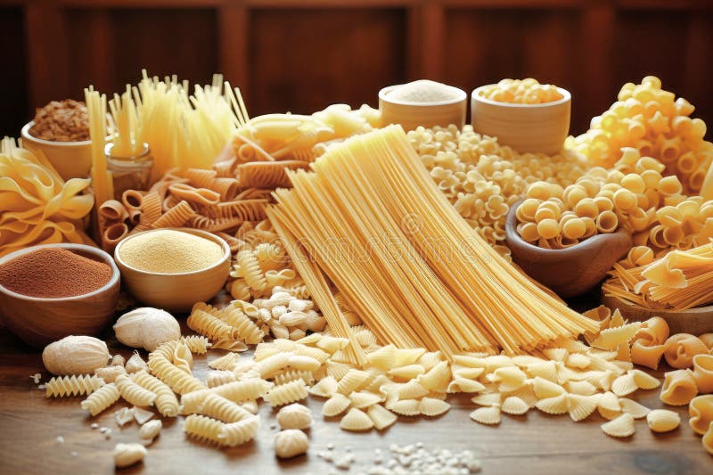 Still Life with Many Different Types of Pasta. Pasta Made from Durum ...