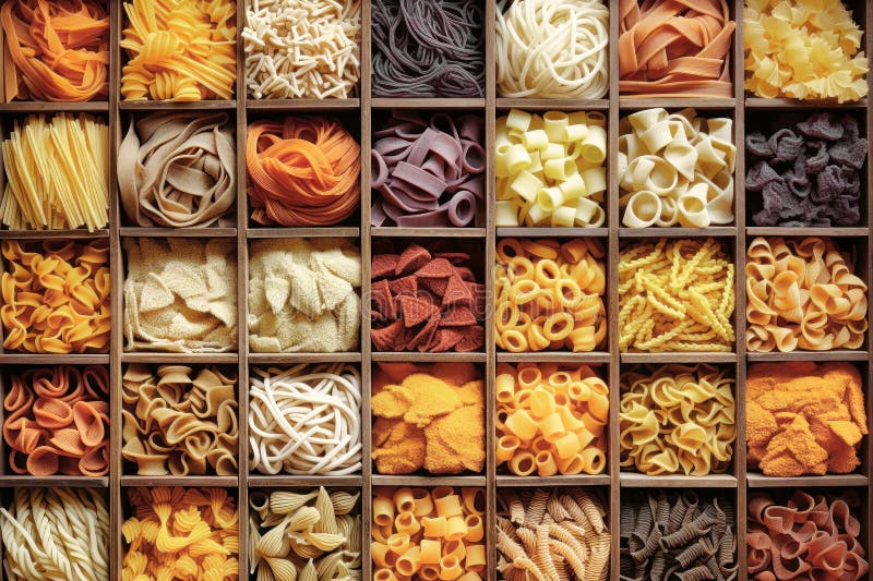 Still Life with Many Different Types of Pasta. Pasta Made from Durum ...
