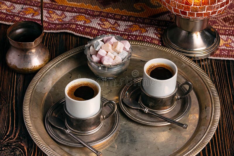 Still Life with a Middle Eastern Coffee Set on Wooden Table Stock Photo ...