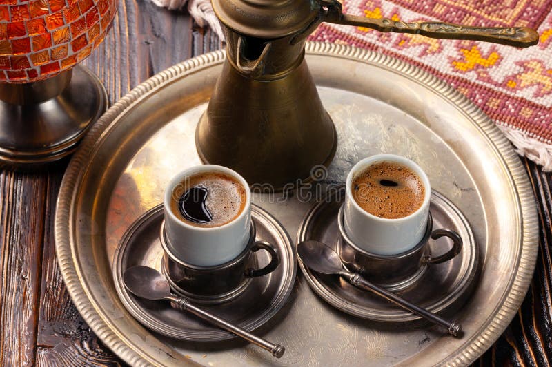 Still Life with a Middle Eastern Coffee Set, on Wooden Table Stock ...