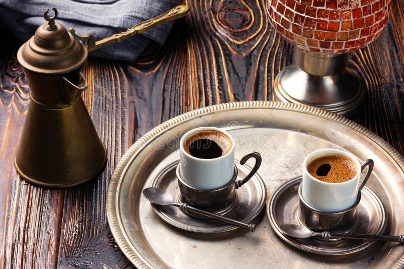 Still Life with a Middle Eastern Coffee Set, on Wooden Table Stock ...