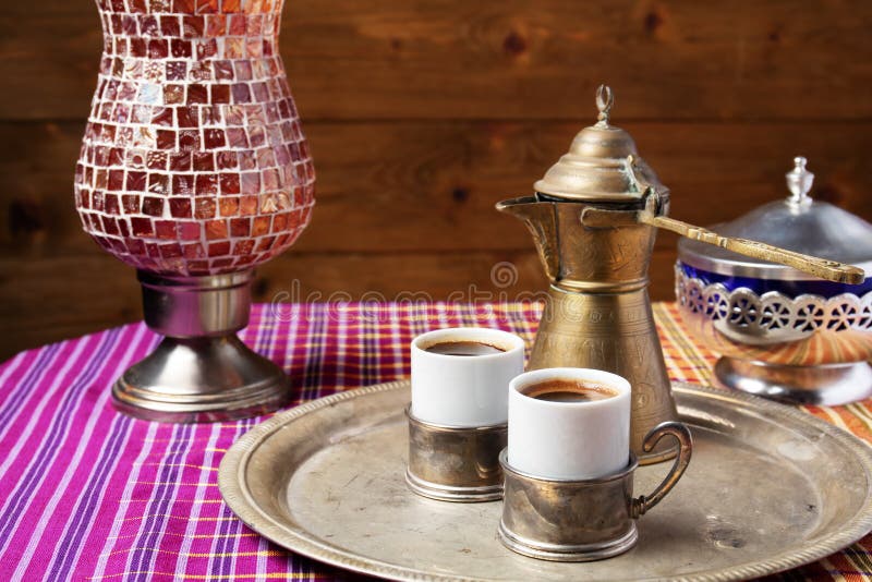 Still Life with a Middle Eastern Coffee Set, on Wooden Table Stock ...