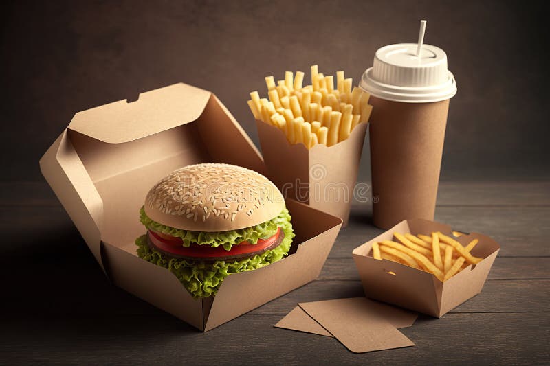 Still Life Mockup of Packaging of Hamburger and Fries. Generative AI ...