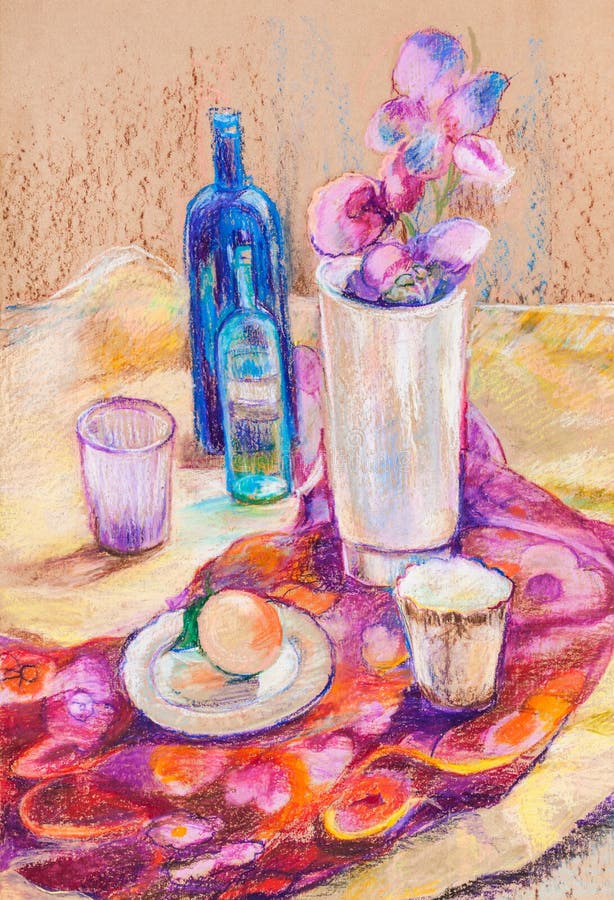 Still life on motley cloth stock illustration. Illustration of life ...