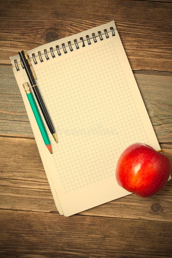 Still Life with Notebook and Apple Stock Image - Image of journalist ...