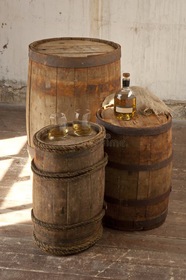 Still Life with Oak Barrels and Whiskey. Stock Photo - Image of portion ...
