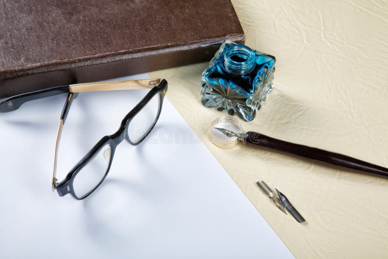 Still-life with the Old Ink Pot Stock Photo - Image of handwritten ...