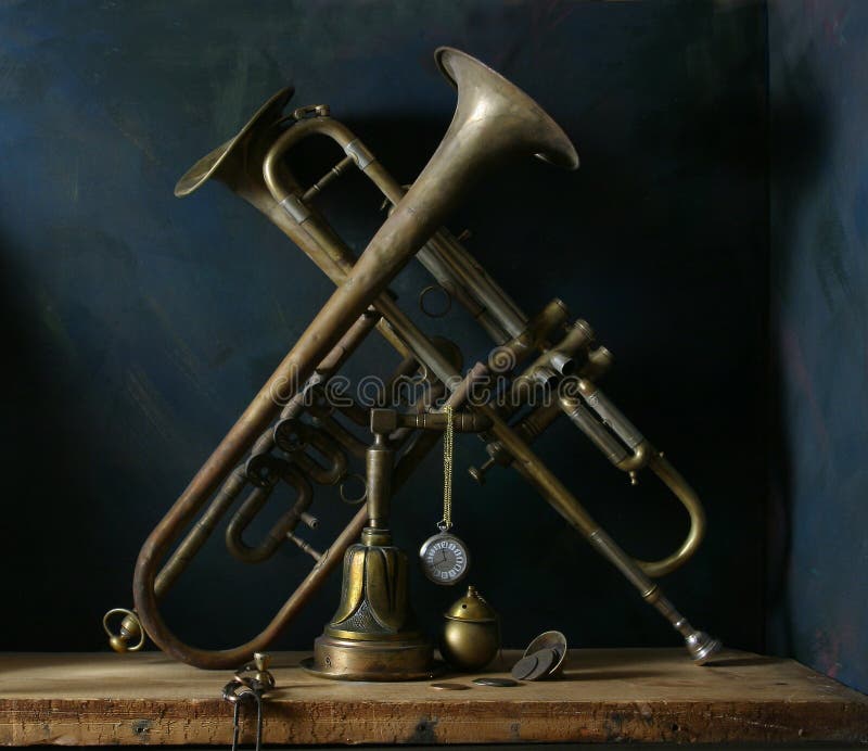 Still-life With Old Trumpets. Stock Image - Image of jazzy, horn: 9569155
