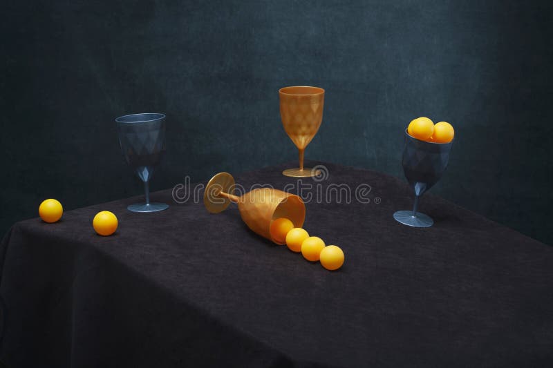 Still Life with Orange Balls and Glasses Stock Image - Image of balls ...