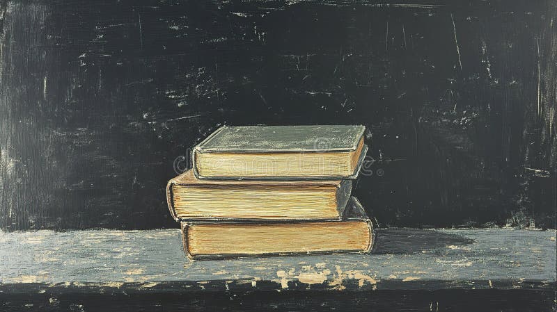 Still Life Painting of Three Stacked Books on a Dark Surface Stock ...