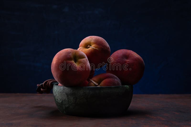 Still Life with Peaches. the Plate is Filled with Peaches. Lots of ...