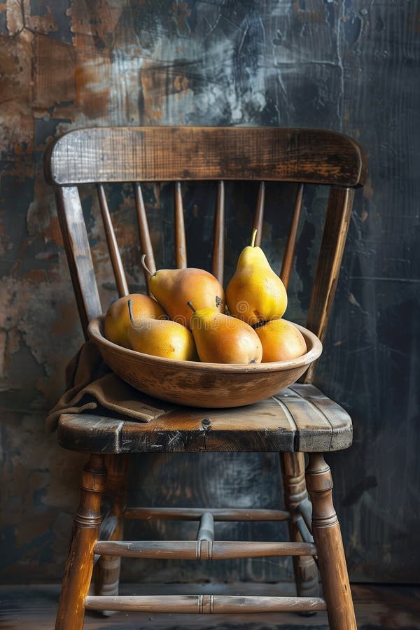Still Life of Pears on a Wooden Chair Ai Photo Stock Illustration ...