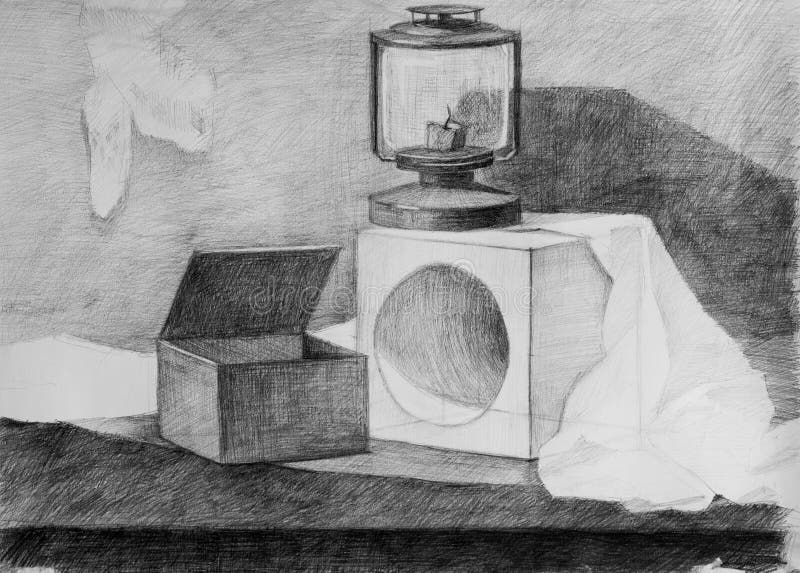 Still life, pencil drawing stock photo. Image of glowing - 92189558