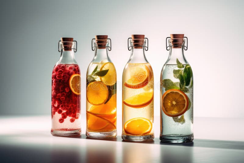 Still Life Photography Refreshing Drinks in Flasks on White Background ...