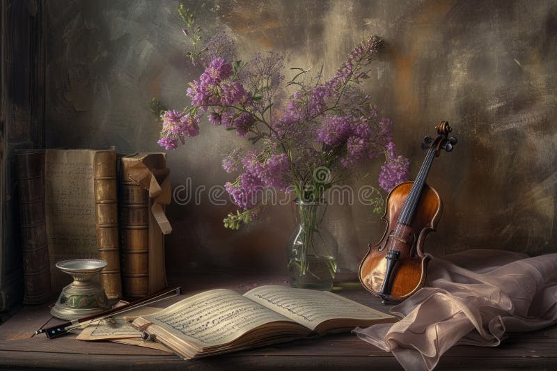 Still Life Photography of a Violin and Sheet Music Notes Stock ...