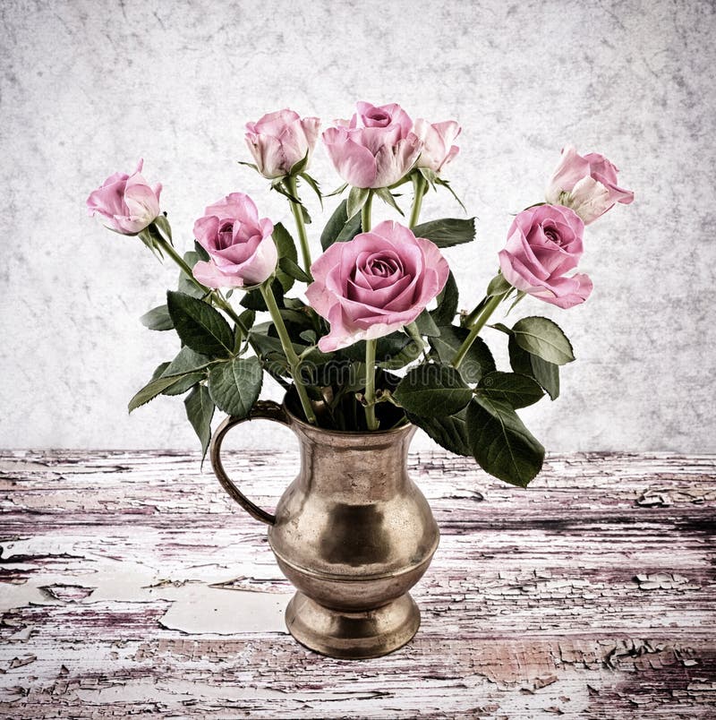 Still Life with Pink Roses. Stock Photo - Image of floral, aroma: 69187598