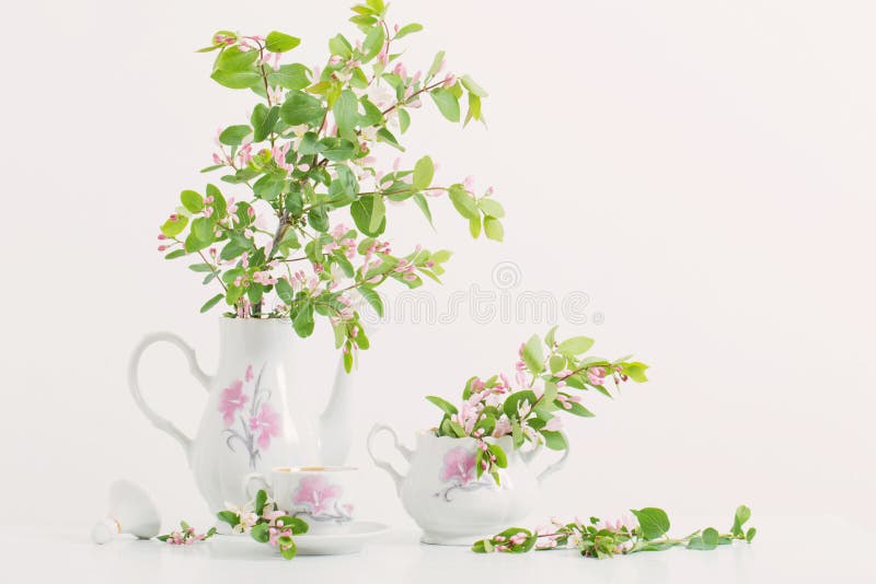 Still Life with Pink Spring Flowers Stock Photo - Image of design ...