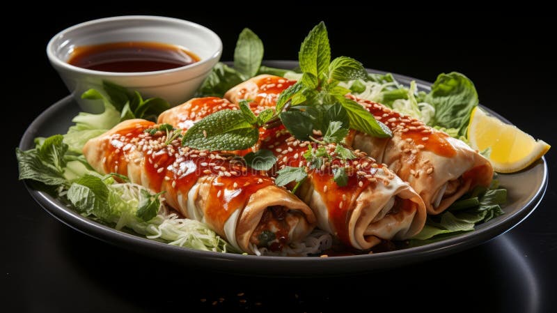 Still Life a Plate of Vietnamese Spring Rolls. Generative AI. Stock ...