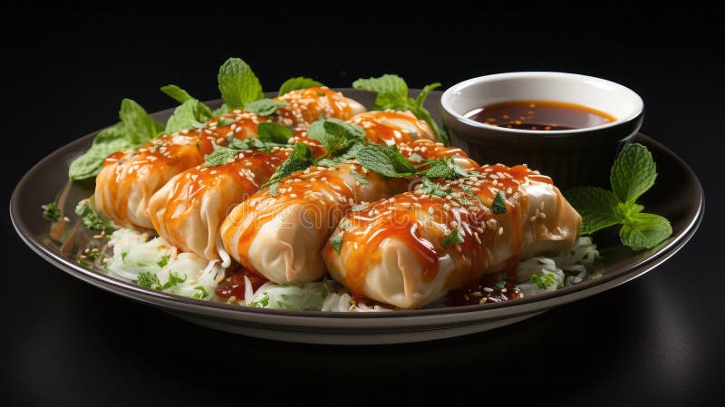 Still Life a Plate of Vietnamese Spring Rolls. Generative AI. Stock ...