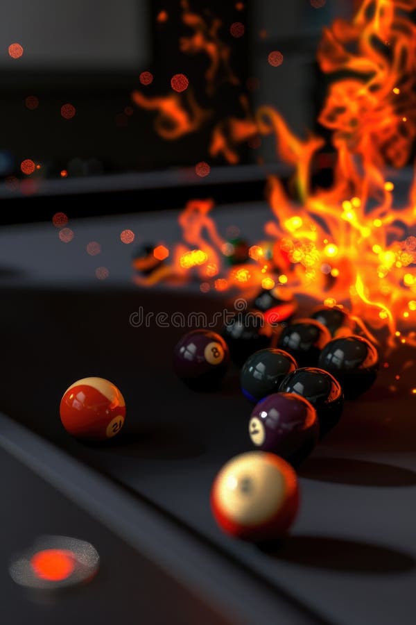 A Still Life of a Pool Table with Colorful Billiard Balls Scattered ...