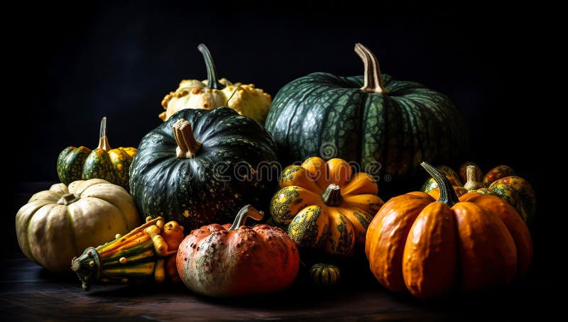 Still Life with Pumpkins in Different Shapes and Colors. AI Generated ...