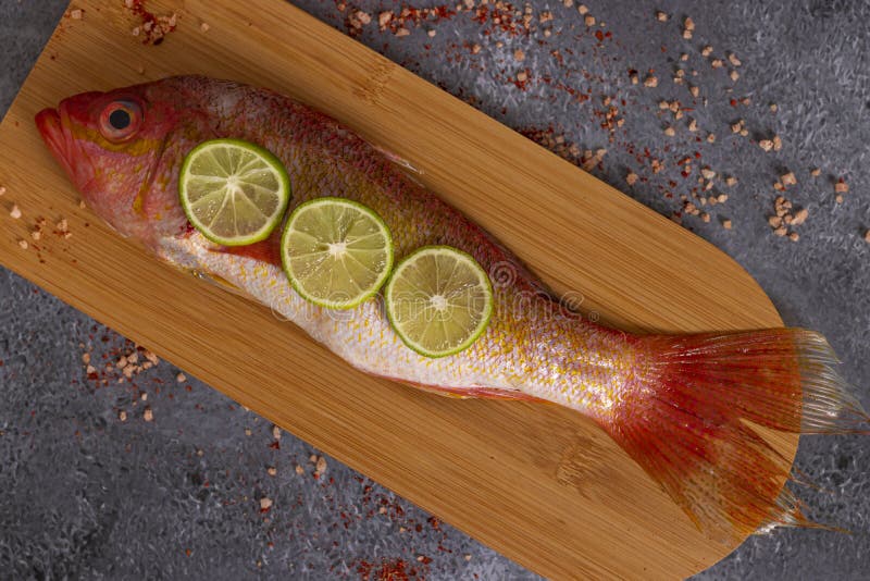 Still Life with Fresh Fish and Ingredients for Cooking Stock Image ...